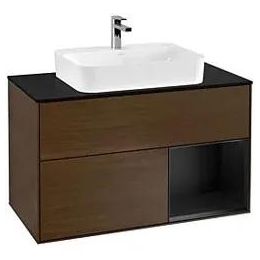 Villeroy & Boch Villeroy und Boch Finion Waschtischunterschrank G372PDGN 100cm, Abdeckplatte black matt, Emotion, Regal rechts Black matt lacquer, Walnut veneer