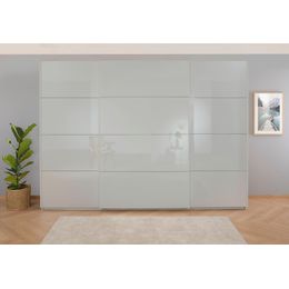 Schwebetürenschrank Rauch "Koluna" Schränke Gr. B/H/T: 315 cm x 229 cm x 62 cm, 3 St., grau (seidengrau, glas seidengrau) Glasfront, inkl. 2 Innenschubladen sowie extra Böden