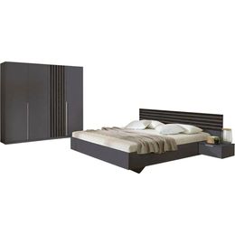 Schlafzimmer-Set Rauch "Lamella" Schlafzimmermöbel-Sets Gr. H: 210 cm, ohne Matratze, B/H: 160 cm x 200 cm, grau (graumetallic, black oak) mit eleganter Lamellenabsetzung