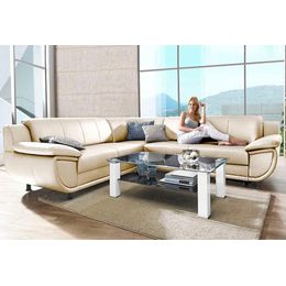 Ecksofa Trendmanufaktur "Rondo wahlweise mit Schlaffunktion, 267x247 cm (BxT), breite Armlehnen", beige (creme), B:267cm H:85cm T:247cm, Kunstleder SOFTLUX;Microfaser PRIMABELLE (100% Polyester);NaturLEDER (echtes Rindsleder);Struktur (54% Polyacryl, 46% Polyester), Sofas, Ecksofa, L-Form, wahlweise mit Federkern bestellbar, F&uuml;&szlig;e schwarz