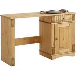 Schreibtisch Home Affaire "Teresa" Tische Gr. B/H/T: 120 cm x 73 cm x 37 cm, beige (natur) Computertisch mit Schubladen, Massivholz, Breite 120 cm