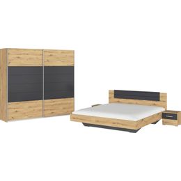 Schlafzimmer-Set Rauch "Komplettschlafzimmer Schlafzimmer BARCELONA mit Schrank Breite 226 cm" Schlafzimmermöbel-Sets Gr. mit Bett 180 x 200 cm + ohne Matratze, B/H: 180 cm x 200 cm, grau (eiche artisan, graumetallic)