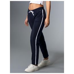 Jerseyhose TRIGEMA "TRIGEMA Sweathose mit Seitenstreifen" Gr. L, US-Größen, blau (navy) Damen Hosen