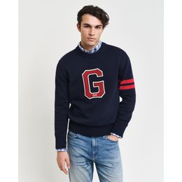 Rundhalspullover Gant "SEASONAL G C-NECK" Gr. L, blau (evening blue) Herren Pullover mit saisonaler Grafik, G-Badge aus Frottee