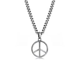 Kette mit Anhänger Kuzzoi "Herrenkette Peace Oxidiert 925 Silber" Halsketten Gr. 50, ohne Stein, Silber 925 (Sterlingsilber), L: 50cm, silberfarben (silber) Herren