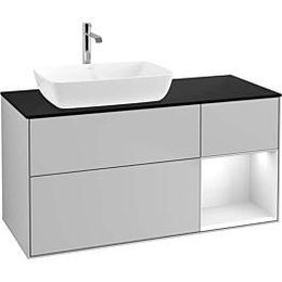 Villeroy & Boch Villeroy und Boch Finion Waschtischunterschrank G812GFGJ 120cm, Abdeckplatte black matt, Emotion, Regale Glossy white lacquer, Light grey matt