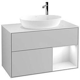 Villeroy & Boch Villeroy und Boch Finion Waschtischunterschrank G901GFGJ 100cm, Abdeckplatte white matt, Emotion, Regale Glossy white lacquer, Light grey matt