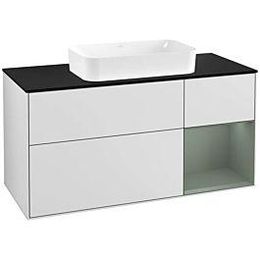 Villeroy & Boch Villeroy und Boch Finion Waschtischunterschrank F302GMMT 120cm, Abdeckplatte black matt, Regal rechts Olive Matt Lacquer, White matt lacquer