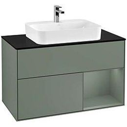 Villeroy & Boch Villeroy und Boch Finion Waschtischunterschrank G372GMGM 100cm, Abdeckplatte black matt, Emotion, Regal rechts Olive Matt Lacquer, Olive Matt Lacquer