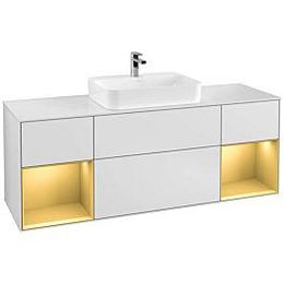 Villeroy & Boch Villeroy und Boch Finion Waschtischunterschrank F451HFMT 160x60,3cm, Abdeckplatte white matt, Regale Gold matt lacquer, White matt lacquer