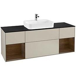 Villeroy & Boch Villeroy und Boch Finion Waschtischunterschrank F452GNHH 160x60,3cm, Abdeckplatte black matt, Regale Walnut veneer, Sand Matt Lacquer