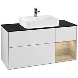 Villeroy & Boch Villeroy und Boch Finion Waschtischunterschrank G422PCMT 120cm, Abdeckplatte black matt, Emotion, Regal rechts Oak veneer, White matt lacquer