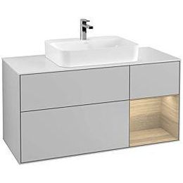 Villeroy & Boch Villeroy und Boch Finion Waschtischunterschrank G421PCGJ 120cm, Abdeckplatte white matt, Emotion, Regal rechts Oak veneer, Light grey matt