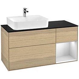 Villeroy & Boch Villeroy und Boch Finion Waschtischunterschrank F152MTPC 120cm, Abdeckplatte black matt, Regal rechts White matt lacquer, Oak Veneer