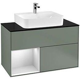 Villeroy & Boch Villeroy und Boch Finion Waschtischunterschrank G112MTGM 100cm, Abdeckplatte black matt, Emotion, Regal links White matt lacquer, Olive Matt Lacquer