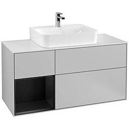 Villeroy & Boch Villeroy und Boch Finion Waschtischunterschrank G161PDGJ 120cm, Abdeckplatte white matt, Emotion, Regal links Black matt lacquer, Light grey matt