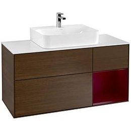 Villeroy & Boch Villeroy und Boch Finion Waschtischunterschrank F171HBGN 120cm, Abdeckplatte white matt, Regal rechts Peony, Walnut veneer