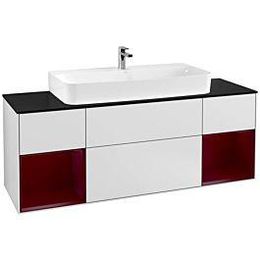 Villeroy & Boch Villeroy und Boch Finion Waschtischunterschrank F212HBMT 160cm, Abdeckplatte black matt, Regale Peony matt lacquer, White matt lacquer