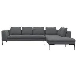 Ecksofa FLEXLUX "Loano, superbequemer Sitzkomfort durch Kaltschaum im Sitz, L-Form" Sofas Gr. B/H/T: 319cm x 86cm x 230cm, Lederoptik, lange Ottomane rechts, grau (elephant grau) modernes Sofa, frei im Raum stellbar, lose Kissen, hoher Fuß