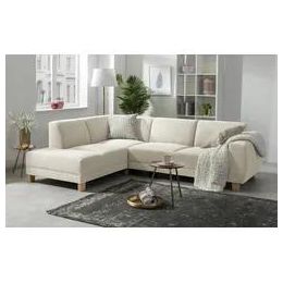 Ecksofa Max Winzer "Blackpool modern, mittlere Sitzhärte mit hochwertiger Schaumpolsterung" Sofas Gr. B/H/T: 248cm x 75cm x 188cm, Flachgewebe 16001, Ottomane links, beige Lounge-Charakter durch niedrigen, leicht gewölbten Rücken