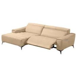 Ecksofa Egoitaliano "Suzette, Designsofa mit hohem Sitzkomfort" Sofas Gr. B/H/T: 266cm x 95cm x 163cm, Leder BULL, Recamiere links, mit Relaxfunktion, beige (champagner) mit Recamiere, inkl. 1 elektronischen Relaxfunktion, L-Form