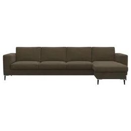 Ecksofa FLEXLUX "Fiore, super Sitzkomfort durch Kaltschaum im Sitz, L-Form" Sofas Gr. B/H/T: 295cm x 85cm x 159cm, Lederoptik, Chaiselongue rechts, braun (camel brown) breite Armlehnen, Füße Alu+schwarz