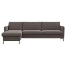 Ecksofa FLEXLUX "Fiore, super Sitzkomfort durch Kaltschaum im Sitz, L-Form" Sofas Gr. B/H/T: 247cm x 85cm x 92cm, Struktur, braun (taupe brown) schmale Armlehnen, Füße Alu+ Eiche