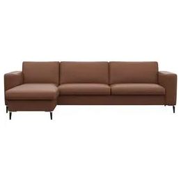 Ecksofa FLEXLUX "Fiore, super Sitzkomfort durch Kaltschaum im Sitz, L-Form" Sofas Gr. B/H/T: 262cm x 85cm x 92cm, Echtleder, Chaiselongue links, braun (old chesnut) breite Armlehnen, Kaltschaum, Füße Alu+schwarz