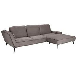 Ecksofa SET ONE BY Musterring "SO 4500, Füße schwarz matt, inkl Schwenkrückenfunktion, Cord, L-Form" Sofas Gr. B/H/T: 304cm x 90cm x 190cm, Feincord RABBIT, Recamiere rechts, mit Schwenkrückenfunktion-ohne Armteilverstellung-ohne Rückenneigung-ohne Kopfstütze-mit Nierenkissen, grau (taupe) wahlweise mit KopfstützeArmteilverstellungRückenneigung