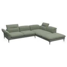 Ecksofa FLEXLUX "Salino, Funktionssofa mit Ottomane, Relaxsofa, Ecksofa" Sofas Gr. B/H/T: 287cm x 88cm x 239cm, Chenille-Struktur, lange Ottomane rechts, grün (olive) Sofa mit Arm- und Kopfteil-Verstellungen, Kaltschaum & Stahl-Wellen