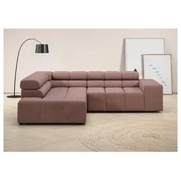 Ecksofa Inosign "Ancona, incl. Kopfteilverstellung + 3 Zierkissen L-Form" Sofas Gr. B/H/T: 249cm x 70cm x 215cm, Feincord, Recamiere links, ohne Sitztiefenverstellung, rosa (altrosa) wahlweise motorische Sitztiefenverstellung, BT(H: 24921570 cm