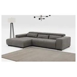 Ecksofa COTTA "Side L-Form, mit Kopfteilverstellung und Zierkissen" Sofas Gr. B/H/T: 304cm x 71cm x 186cm, Chenille-Struktur, Recamiere links, Mit elektrischer Sitztiefenverstellung, grau (stone) optional motorische Sitztiefenverstellung