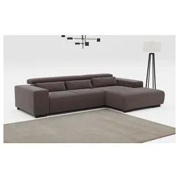 Ecksofa COTTA "Side L-Form, mit Kopfteilverstellung und Zierkissen" Sofas Gr. B/H/T: 304cm x 71cm x 186cm, Struktur soft, Recamiere rechts, Mit elektrischer Sitztiefenverstellung, schwarz (charcoal) optional motorische Sitztiefenverstellung