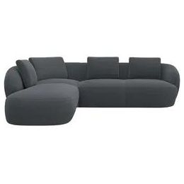 Ecksofa FLEXLUX "Torino, rund, L-Form, Sofa-Ecke mit Ottomane" Sofas Gr. B/H/T: 265cm x 85cm x 237cm, Chenille-Struktur, lange Ottomane links, grau (anthrazit) Modernes, organisches Sofa-Design, Kaltschaum, Wellenunterfederung