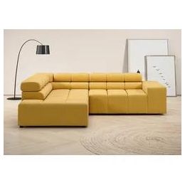 Ecksofa Inosign "Ancona, incl. Kopfteilverstellung + 3 Zierkissen L-Form" Sofas Gr. B/H/T: 249cm x 70cm x 215cm, Easy care, Recamiere links, Element rechts mit Sitztiefenverstellung, gelb wahlweise motorische Sitztiefenverstellung, BT(H: 24921570 cm