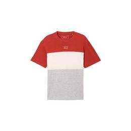 Tom Tailor Denim Herren Relaxed T-Shirt mit Colour Blocking, rot, Colour Blocking, Gr. XXL