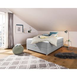 Boxbett Inosign "Alexis", grau (hellgrau), B:140cm L:220cm, Struktur fein (100% Polyester), Komplettbetten, ohne Kopfteil - ideal für Räume mit Dachschrägen; in 4 Breiten