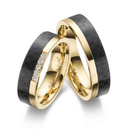 Partnerring MARRYA "MARRYA Edelstahl Ringe Trauringe Eheringe Partnerringe" Fingerringe Gr. 48, Edelstahl, schwarz (damen ring, gold, schwarz) Damen