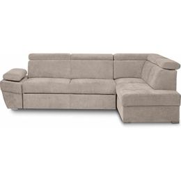 Ratlo Ecksofa , Schlaffunktion, 4 /5 Sitzer, Bettkasten, Lederoptik, Beige - Konsimo