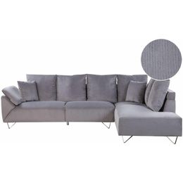 Beliani Ecksofa Grau Kordbezug 266 x 181 cm abziehbare Kissenbezüge dekorative Metallbeine Modern Trendig Elegant