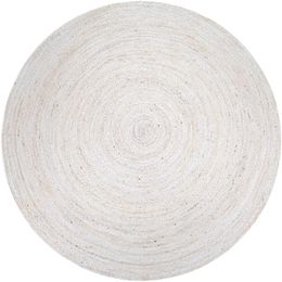 Teppich Paco Home "Viborg 595" Teppiche Gr. Ø 200 cm, 13 mm, 1 St., weiß Jute, Modern, Boho, Handgefertigter Natur-Teppich