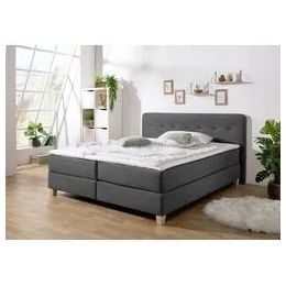 Boxspringbett Home Affaire "Fargo" Komplettbetten Gr. Samtstoff, Liegefläche B/L: 180cm x 220cm Betthöhe: 50cm, H4, 7-Zonen-Tonnentaschen-Federkernmatratze, grau (anthrazit) in Überlänge 220 cm, mit Topper, 3 Ausführungen, 4, Breiten