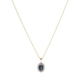 Kette mit Anhänger Luigi Merano "Safir und Diamanten, Gold 585" Halsketten Gr. 45 cm, Gelbgold 585, blau Damen