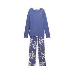 Tom Tailor Damen Pyjama mit Blumenmuster, blau, Geblümt, Gr. S/36