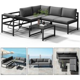 Mucola Sitzgruppe Aluminium Lounge Ecksofa mit Liegefunktion wetterfest Grau Tisch Balkonmöbel Outdoor