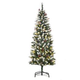 HOMCOM Weihnachtsbaum 1,5 m Christbaum Tannenbaum mit 25 roten Beeren Tannenzapfen LED-Lichter Kunsttanne 4