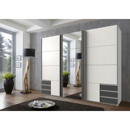 Schwebetürenschrank wimex "Emden moderner Kleiderschrank mit Spiegel und Schubladen BESTSELLER" Schränke Gr. B/H/T: 270 cm x 210 cm x 64 cm, 2, weiß (weiß, graphit) Schlafzimmer Schrank Garderobenschrank mit Schwebetüren Topseller