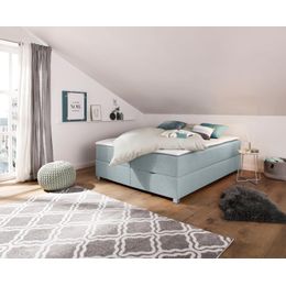 Boxbett Inosign "Alexis", blau (petrol), B:160cm L:220cm, Struktur fein (100% Polyester), Komplettbetten, ohne Kopfteil - ideal für Räume mit Dachschrägen; in 4 Breiten