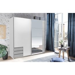 Schwebetürenschrank wimex "Emden moderner Kleiderschrank mit Spiegel und Schubladen BESTSELLER" Schränke Gr. B/H/T: 180 cm x 198 cm x 64 cm, 2, weiß (weiß, beton, nachbildung lichtgrau) Schlafzimmer Schrank Garderobenschrank mit Schwebetüren Topseller