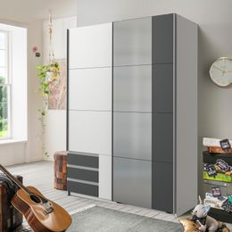 Schwebetürenschrank wimex "Emden moderner Kleiderschrank mit Spiegel und Schubladen BESTSELLER" Schränke Gr. B/H/T: 135 cm x 198 cm x 64 cm, 2, weiß (weiß, graphit) Schlafzimmer Schrank Garderobenschrank mit Schwebetüren Topseller